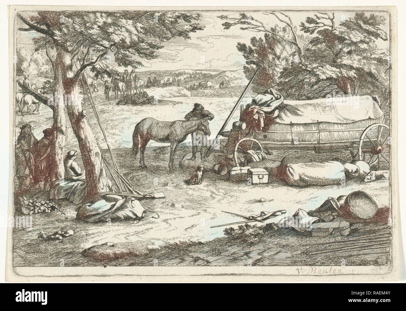 Landscape with cart and figures, Jan van Huchtenburg, Adam Frans van ...