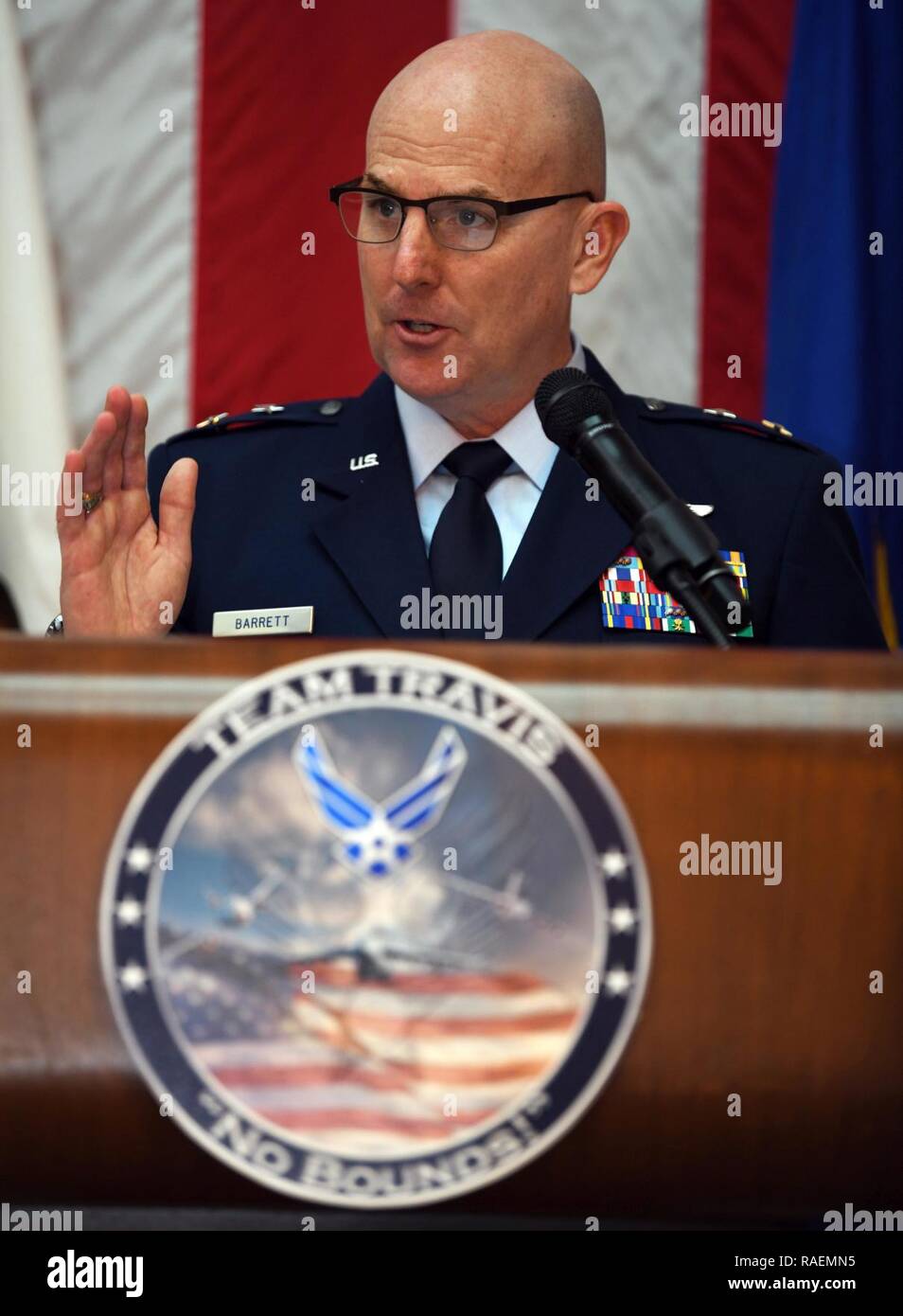 U.S. Air Force Maj. Gen. Sam Barrett, 18th Air Force commander ...