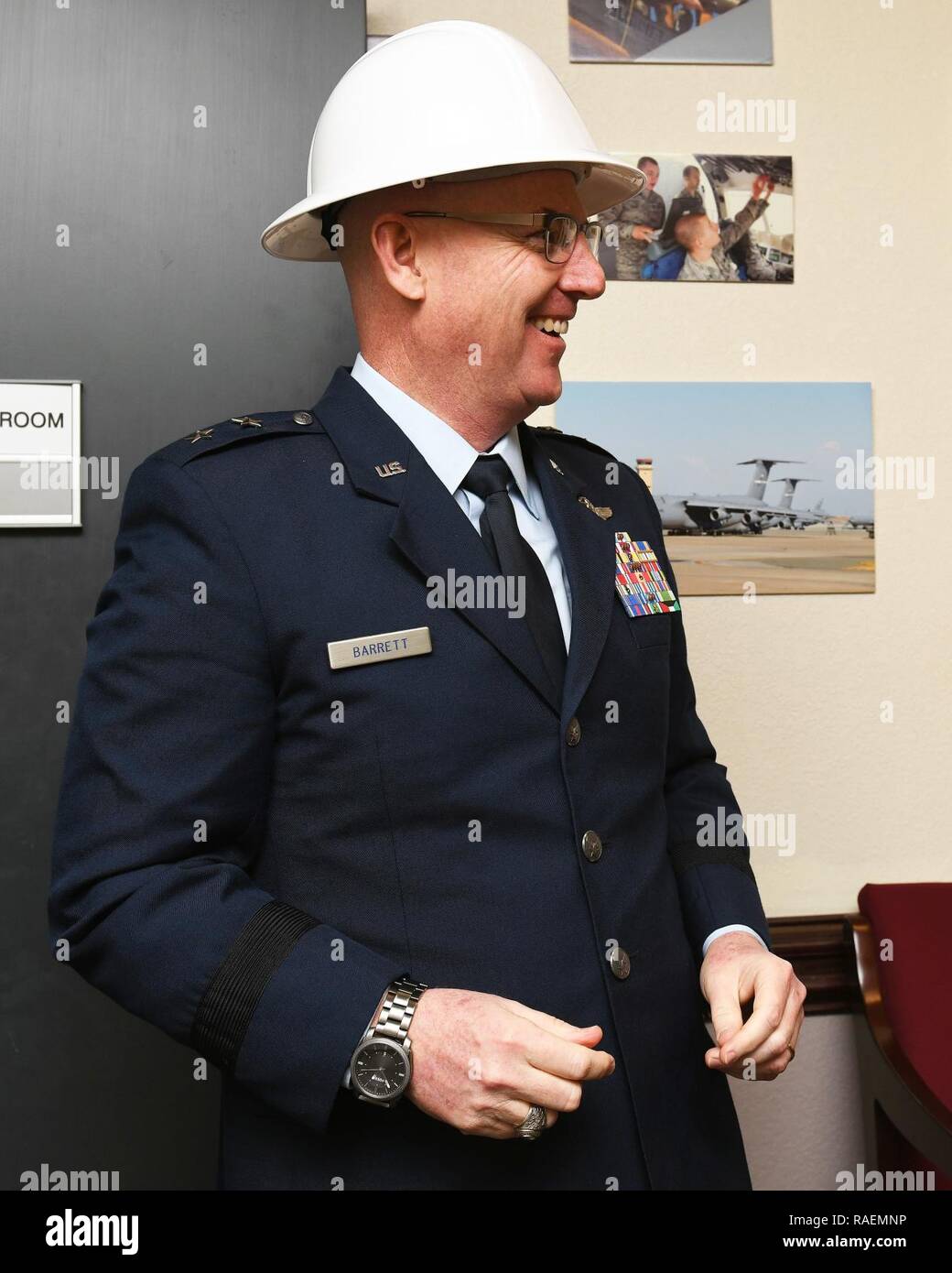 U.S. Air Force Maj. Gen. Sam Barrett, 18th Air Force commander, tries ...