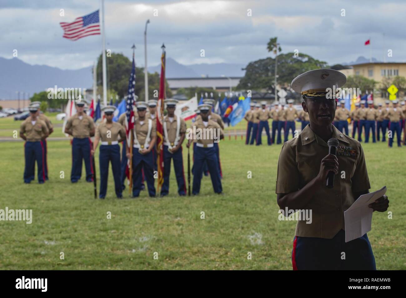 U.S. Marine Corps Lt. Col. Marshalee Clarke, commanding officer, Headquarters Battalion, Marine ...