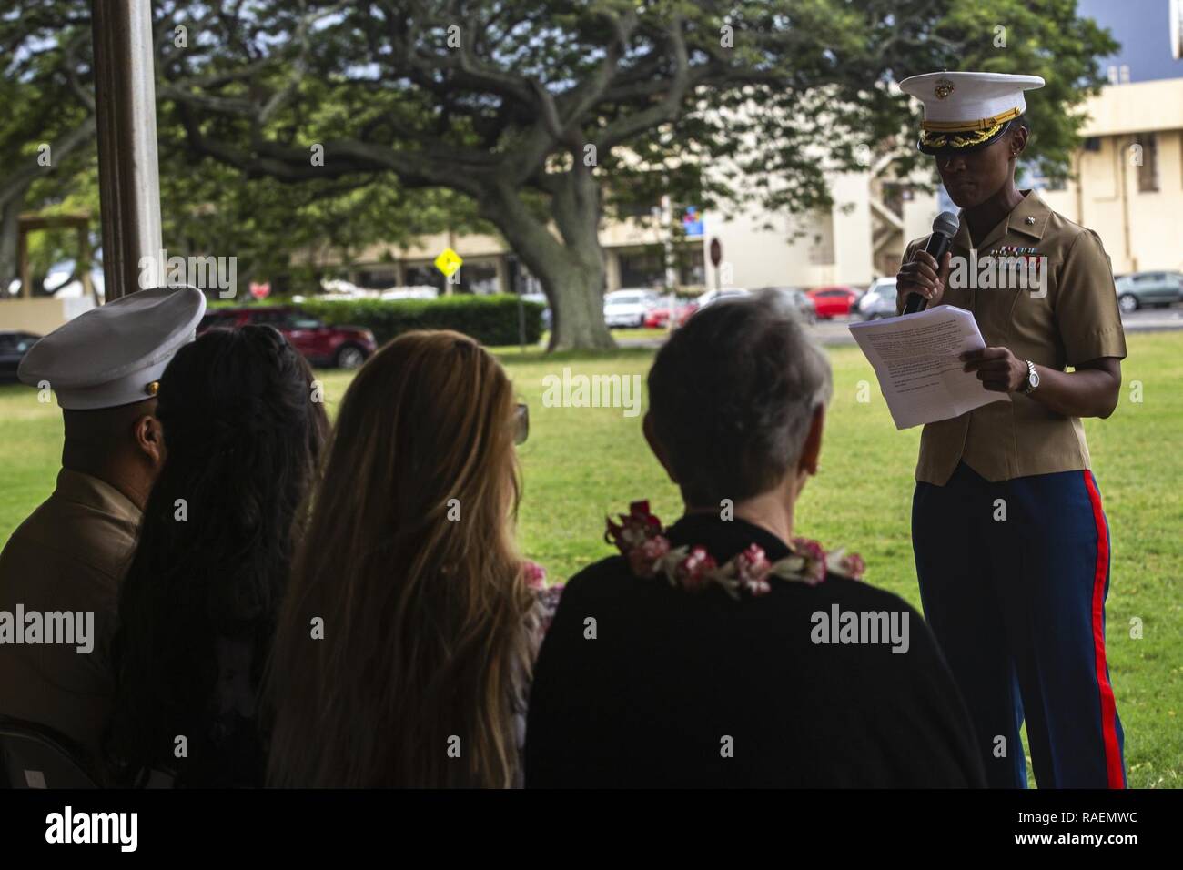 U.S. Marine Corps Lt. Col. Marshalee Clarke, commanding officer, Headquarters Battalion, Marine ...