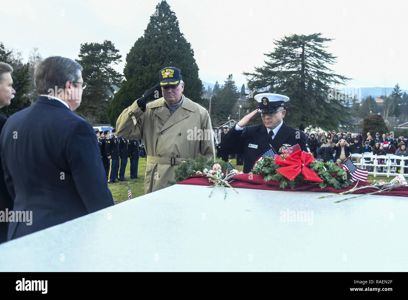 BREMERTON, Wash. (Dec. 15, 2018) Retired Navy Capt. Conrad Plyler, left ...
