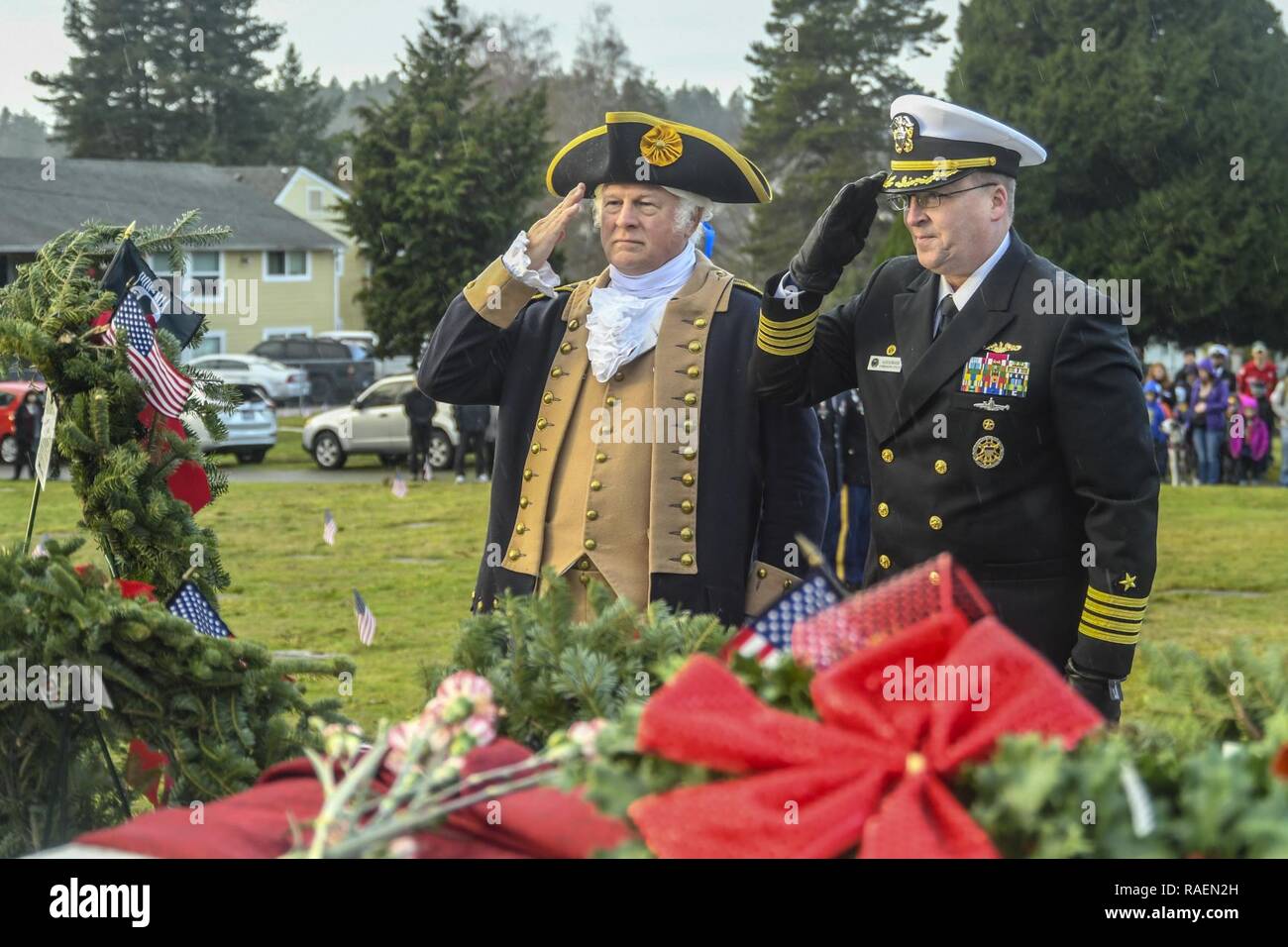 BREMERTON, Wash. (Dec. 15, 2018) Verne Frankholm, left, portraying Gen ...
