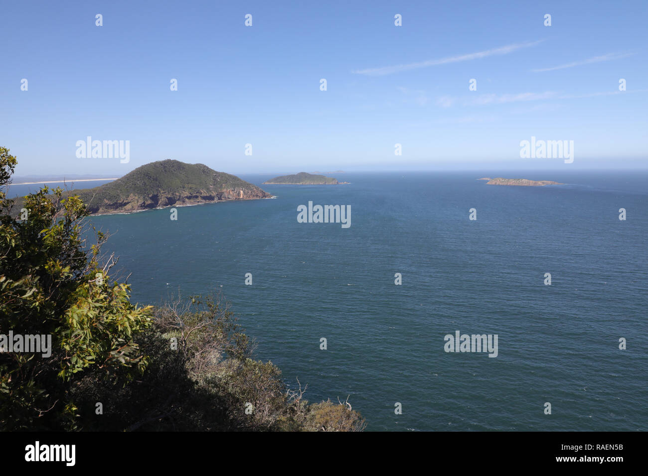 Mount Yacaaba, John Gould and Boondelbah Islands from Tomaree Head ...