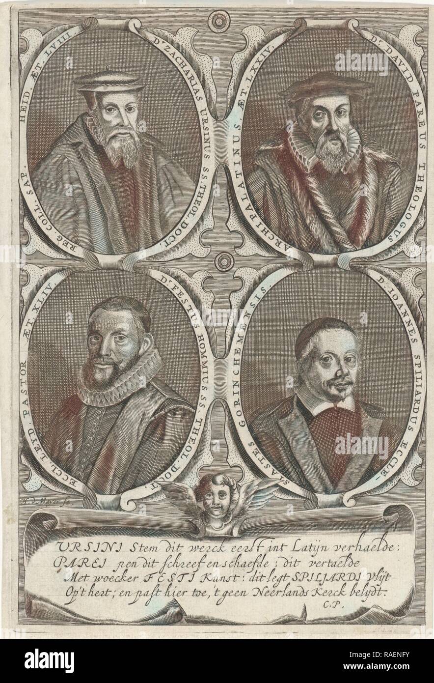 Portraits of Zacharias Ursinus, David Pareus, Festus Hommius and John ...
