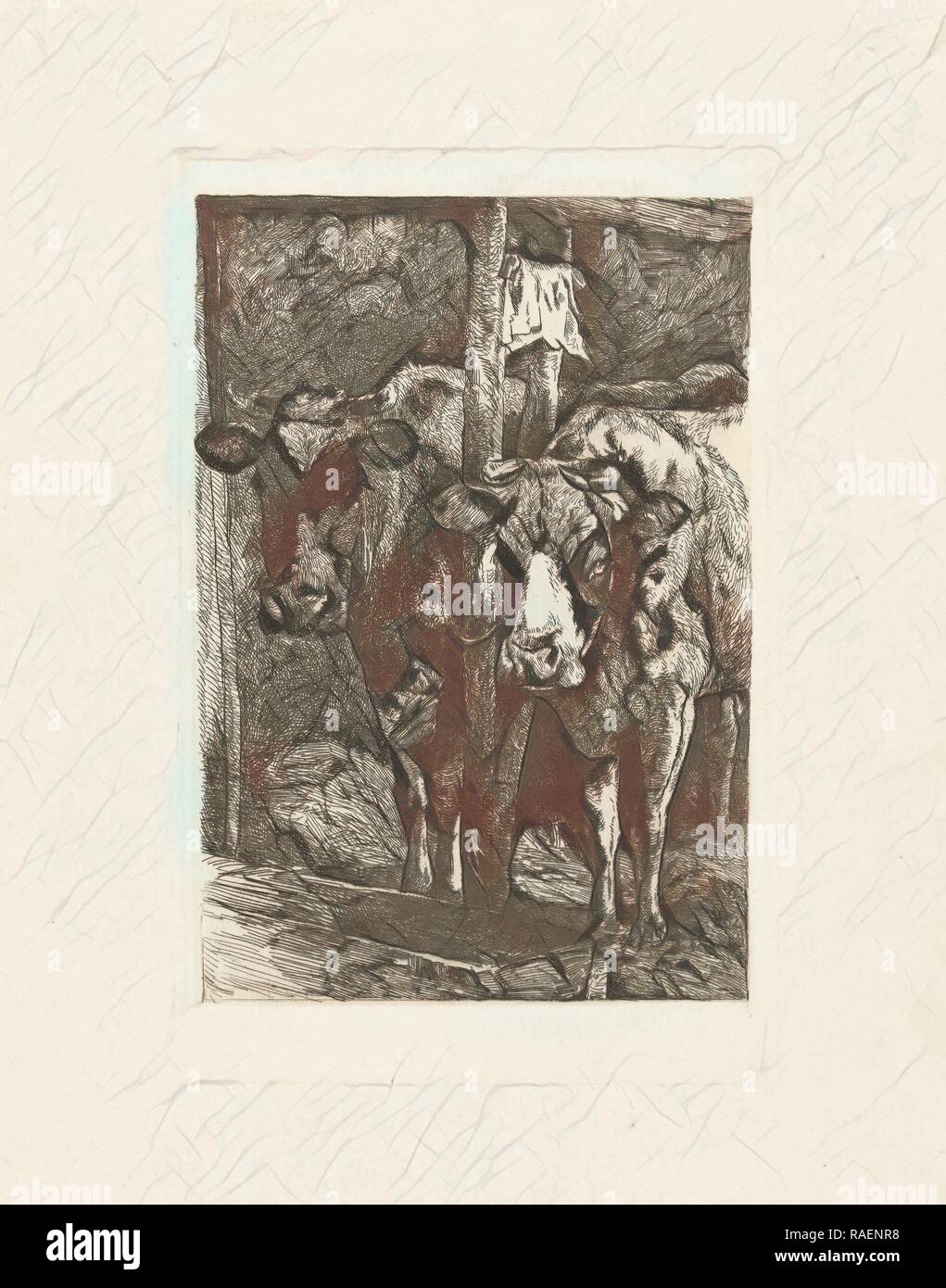 Two cows in the barn, Gerard Jan Bos, 188. Reimagined by Gibon. Classic ...
