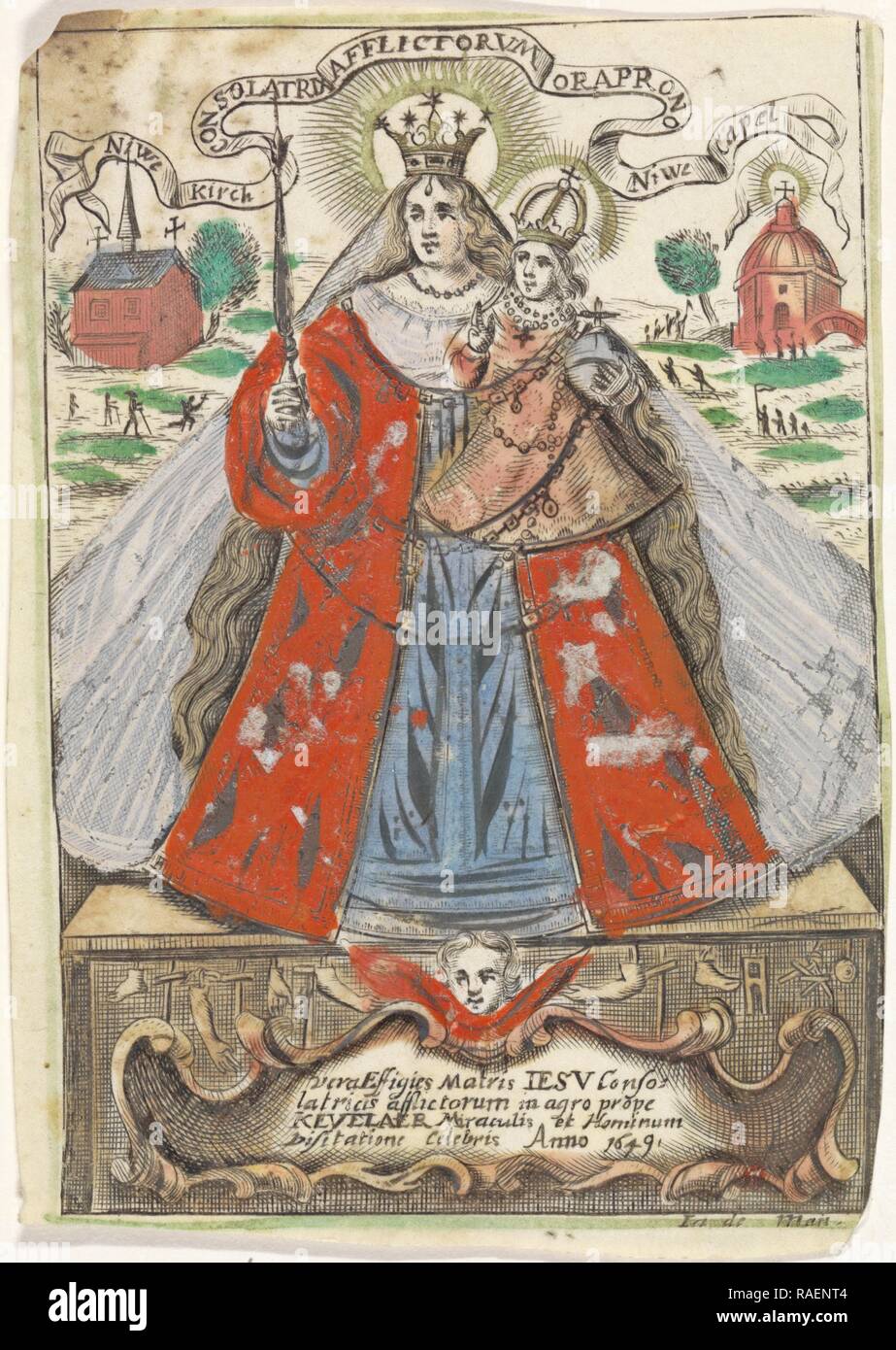 Virgin and Child with behind her two church buildings, Jacobus de Man ...