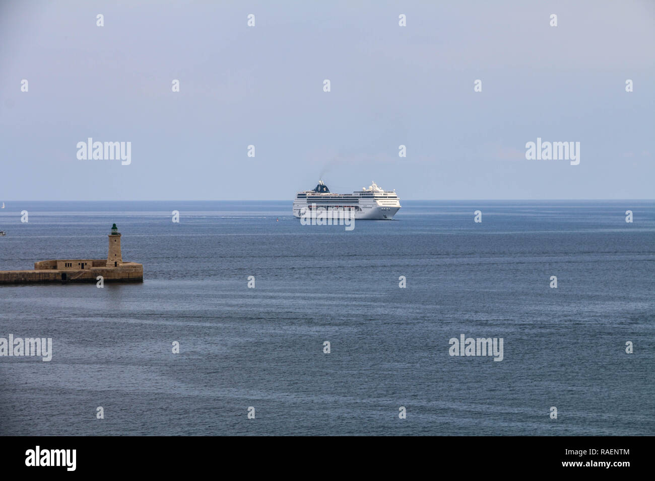MSC Opera cruiser ship entering to the Valletta's harbor at Valletta ...