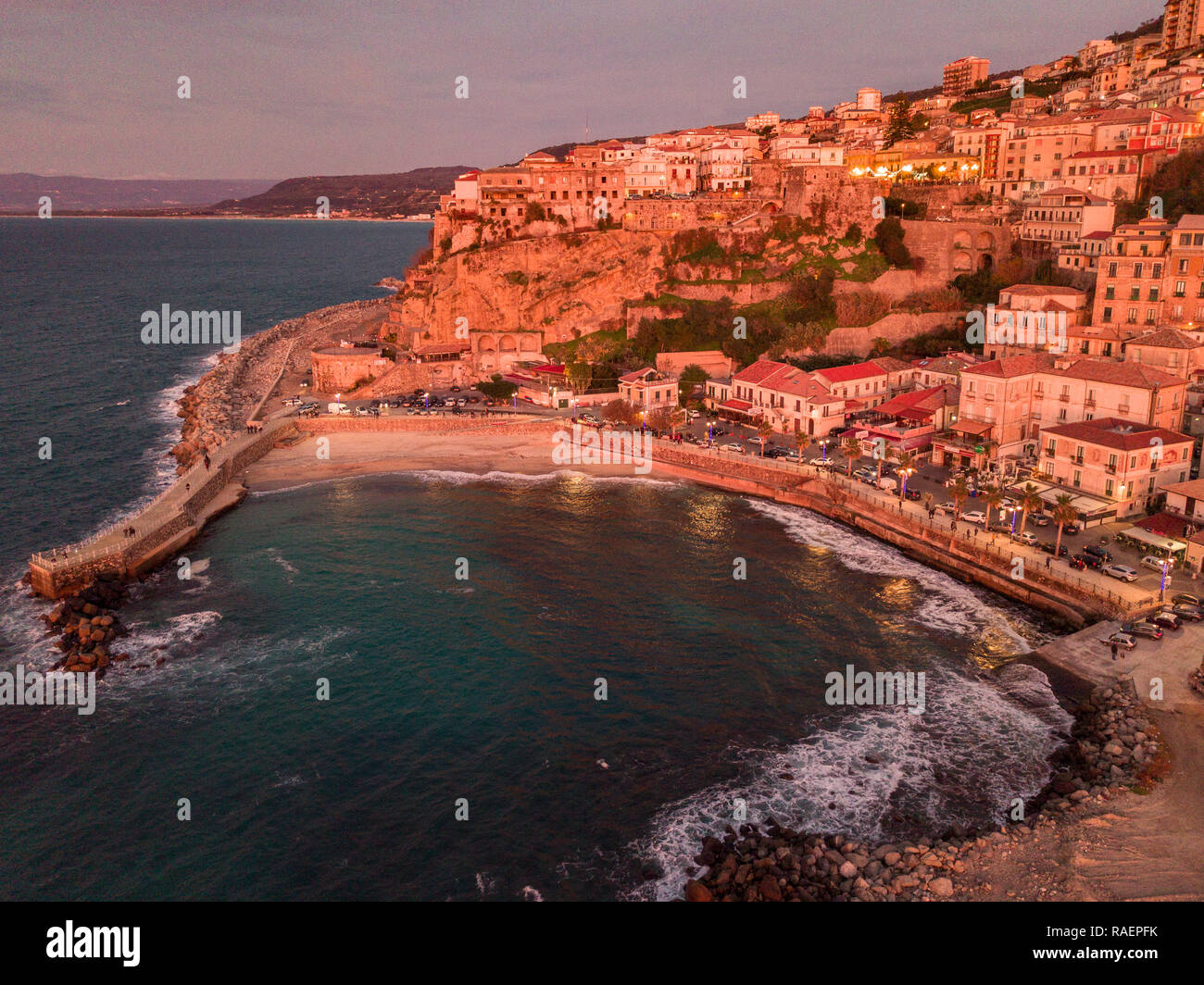 Aerial view of Pizzo Calabro, pier, castle, Calabria, tourism Italy ...