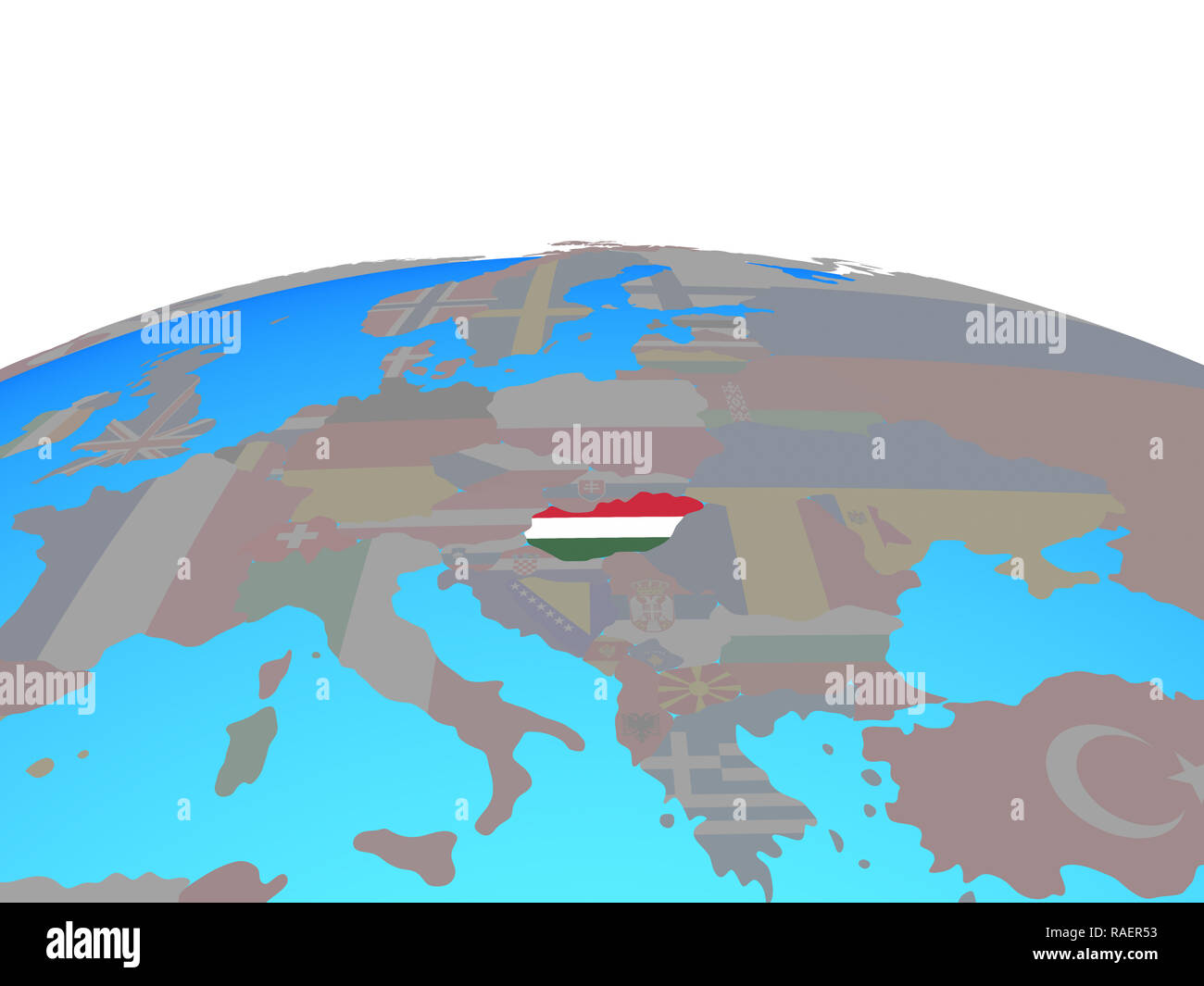 Hungary with national flag on political globe. 3D illustration Stock ...