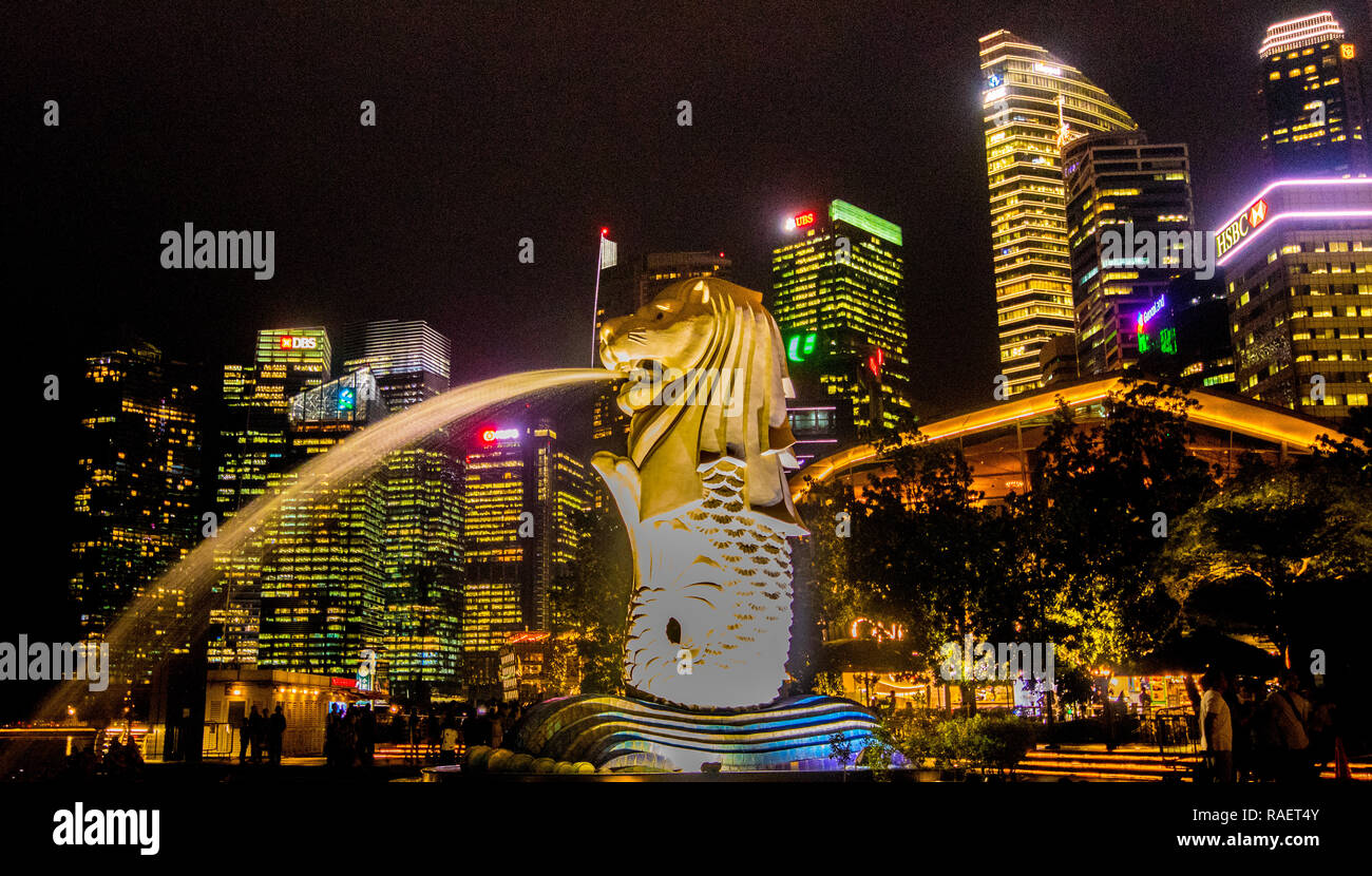The Merlion, a mythical creature with a lion's head and the body of a ...