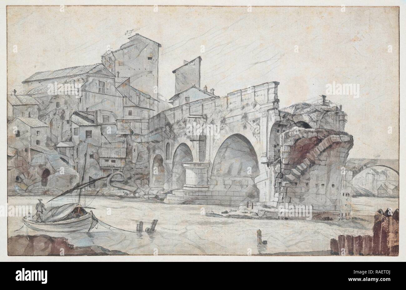 View of the Ponte Rotto and Trastevere Rome Italy, Jan Asselijn, c ...