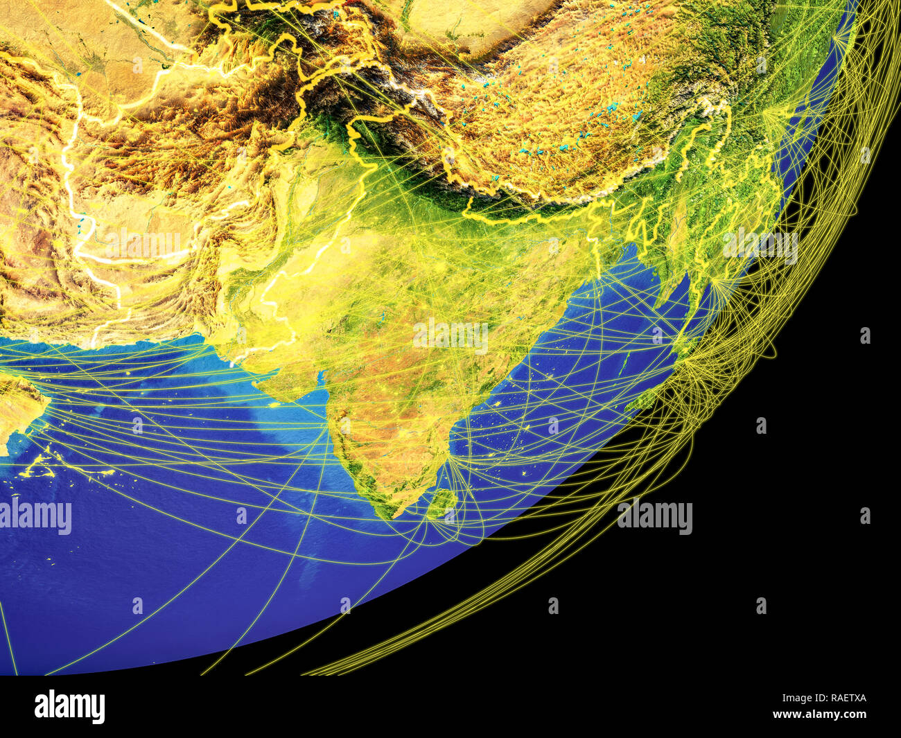 South Asia from space on planet Earth with country borders and ...