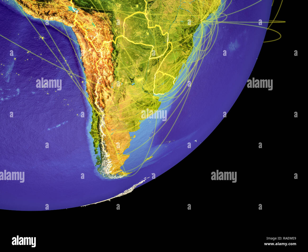 Southern Cone from space on planet Earth with country borders and ...