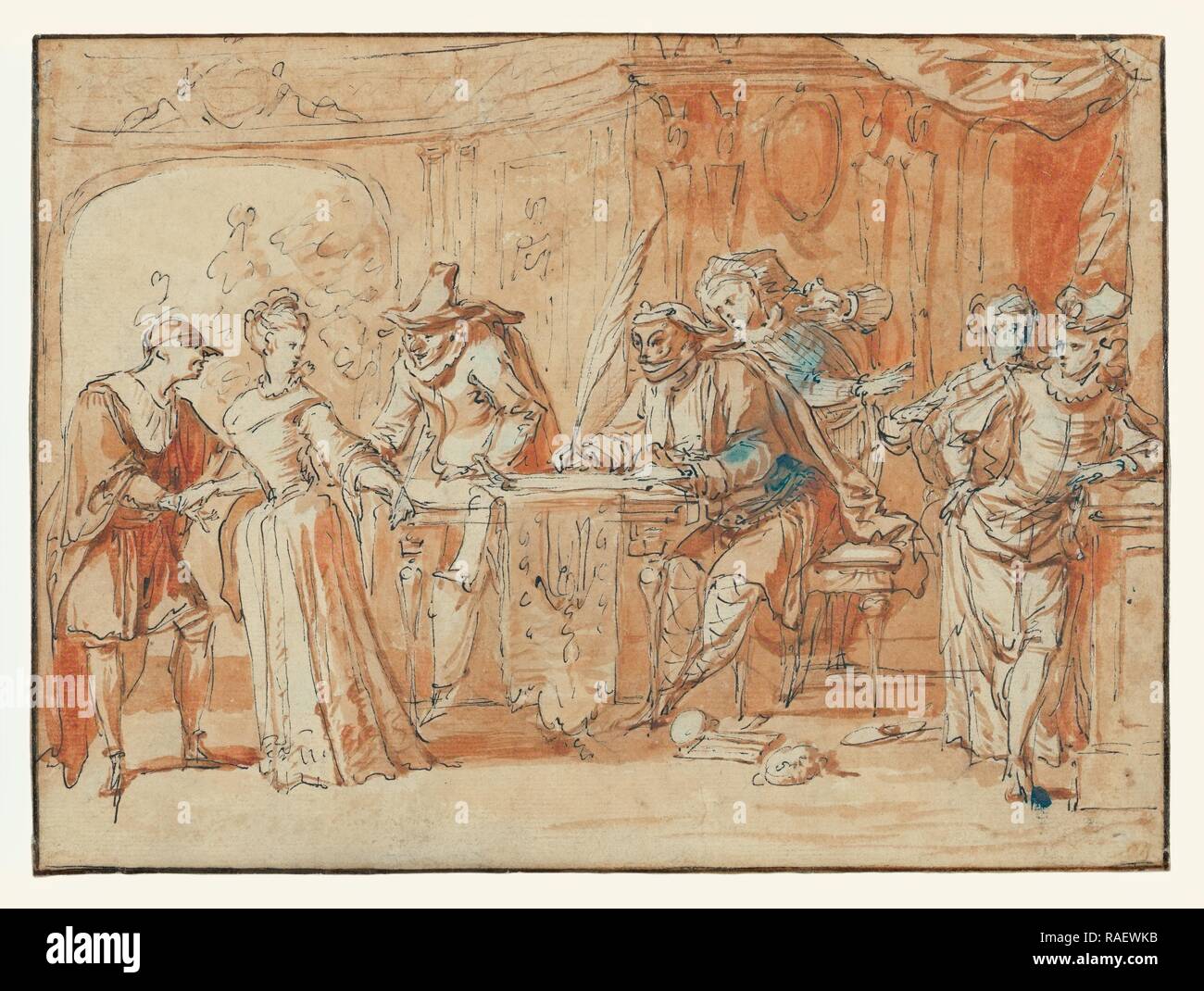 Scene from the Italian Comedy (recto), Figure Study (verso), Claude ...