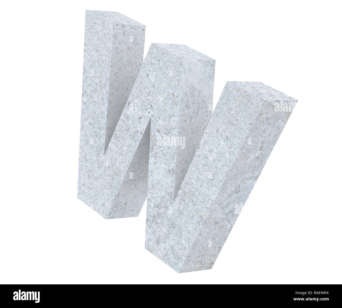 Concrete Capital Letter - W isolated on white background. 3D render ...