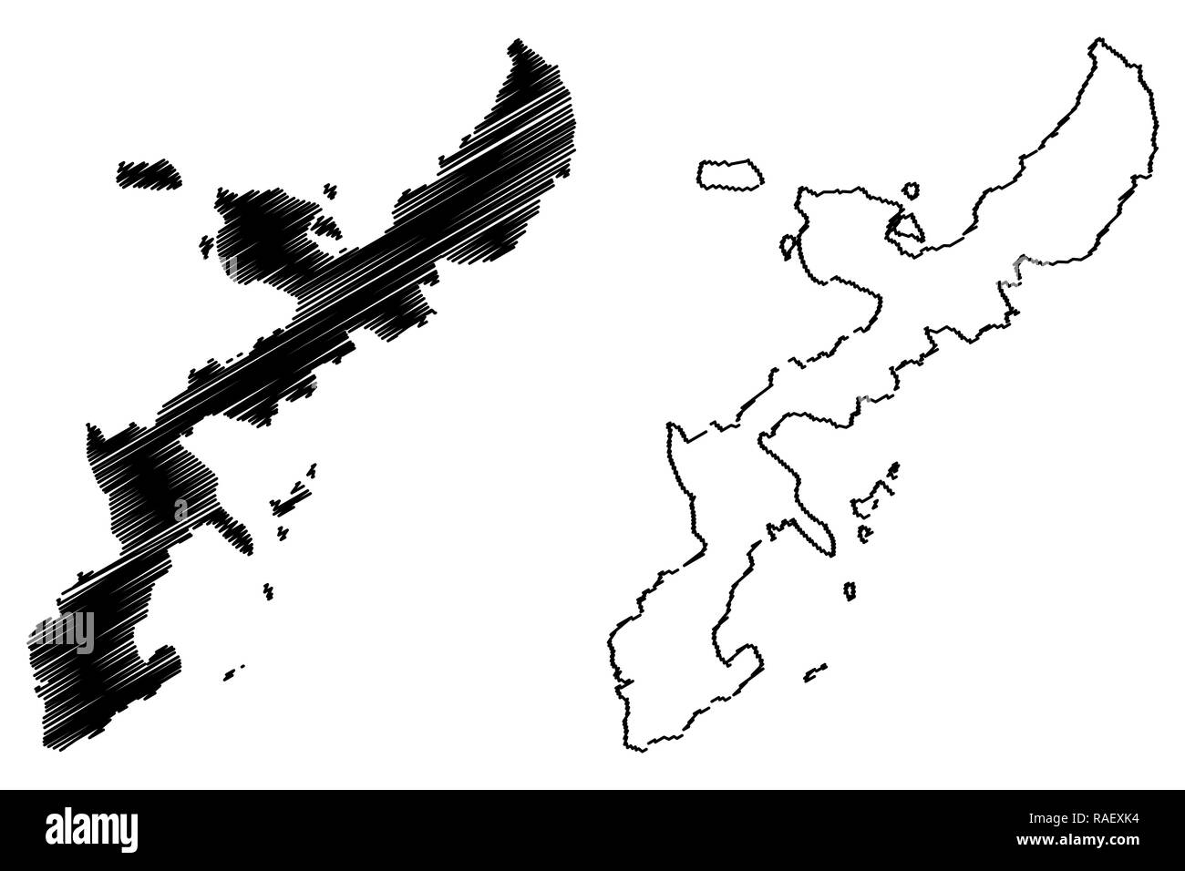 Okinawa island (island of Japan) map vector illustration, scribble ...