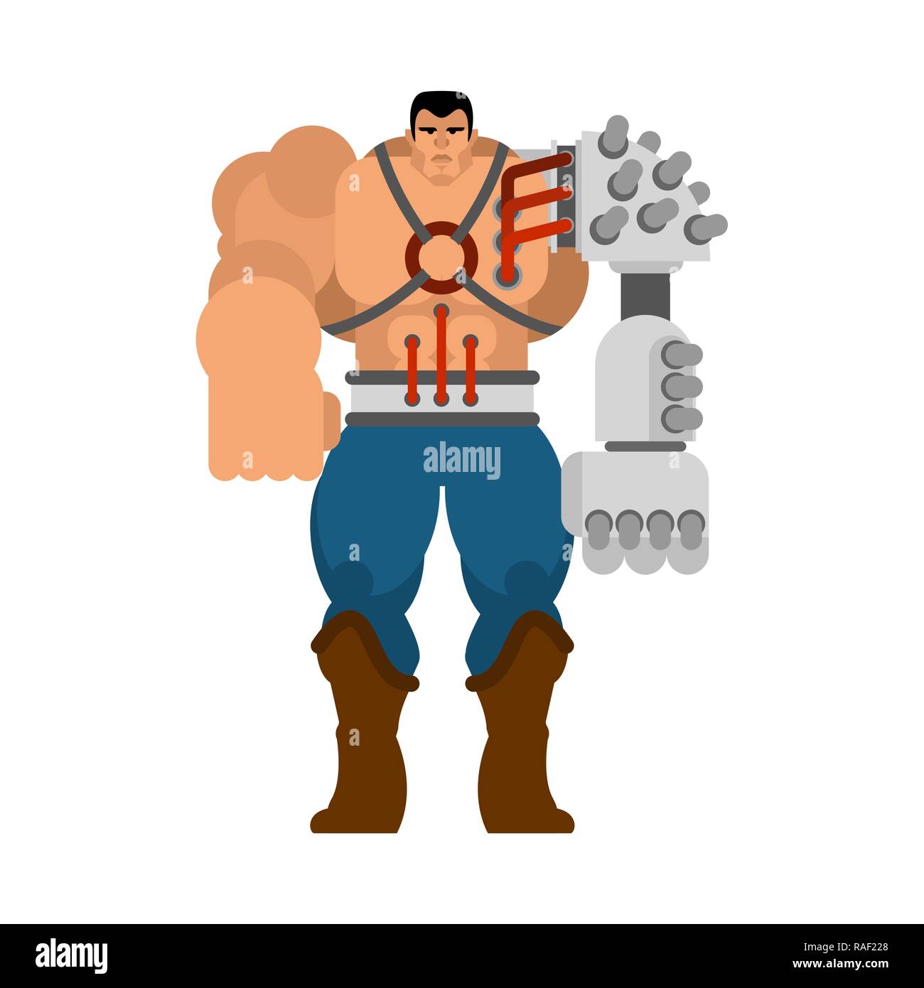 Cyborg man with iron cybernetic hands robot. Humanoid mechanism ...