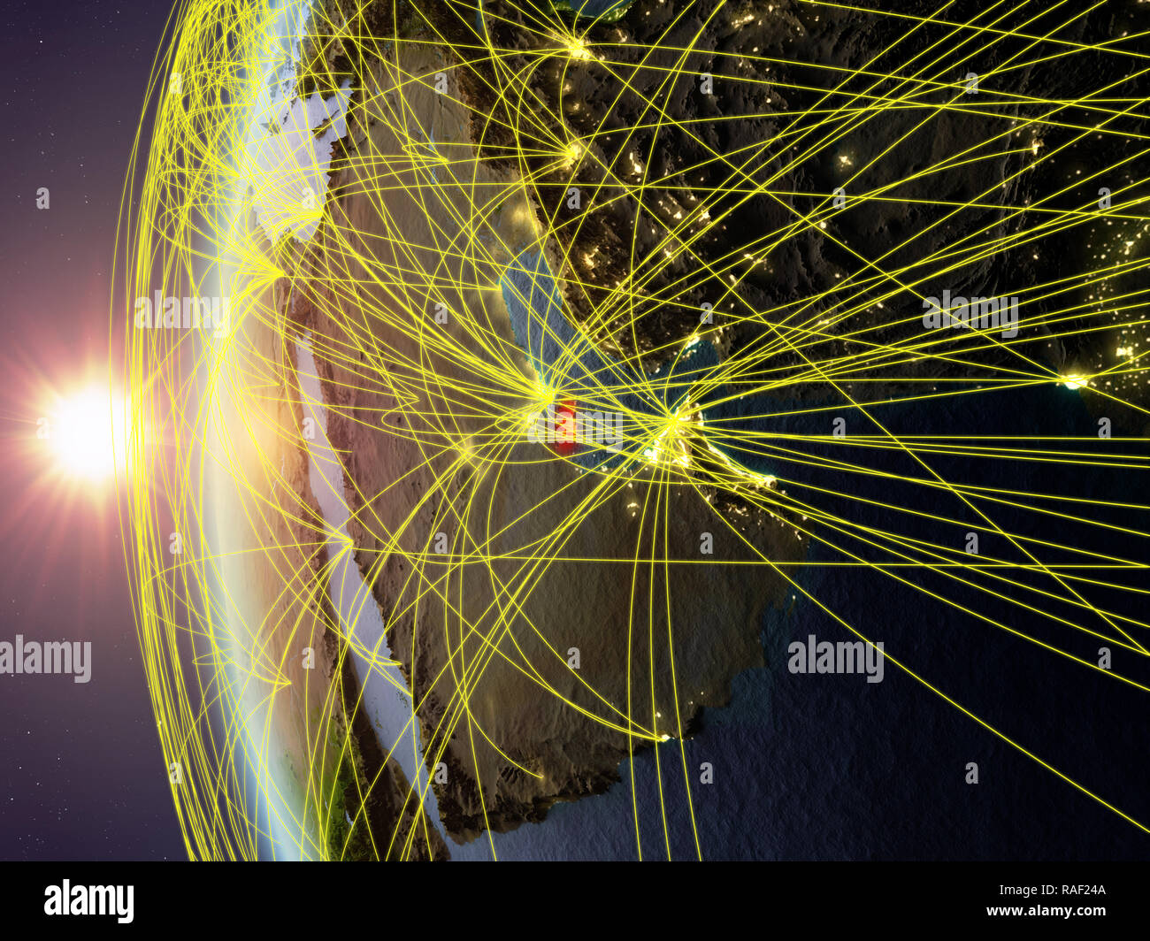 Qatar from space on model of Earth during sunset with international ...