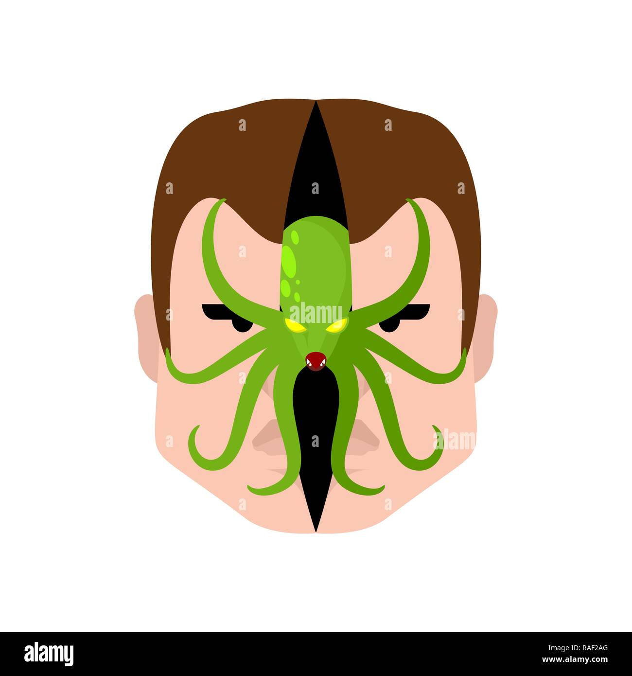 Parasite in head. Pest with tentacles inside head. Cut skin of face ...