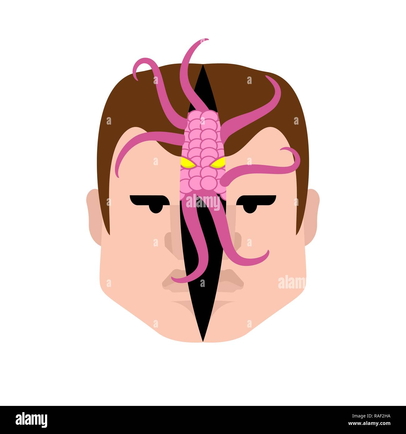 Parasite in head. Pest with tentacles inside head. Cut skin of face ...