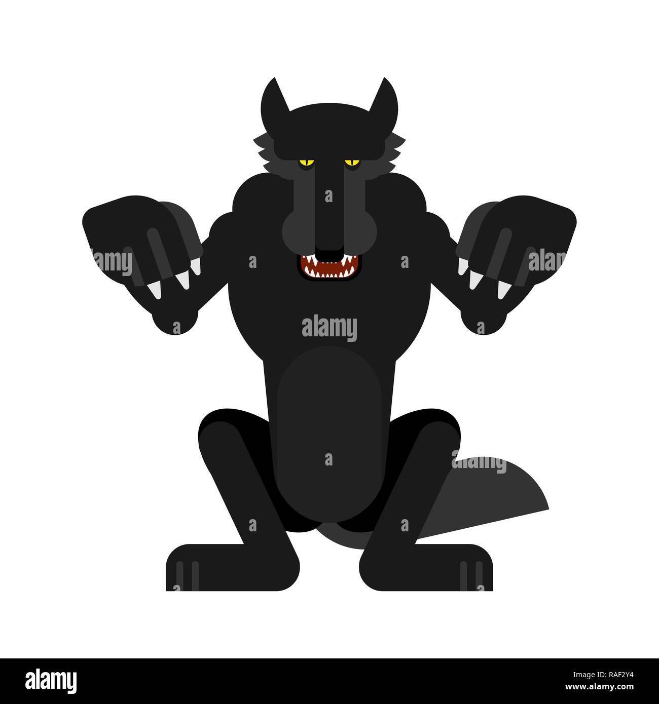 Angry Wolf attack isolated. Werewolf Predator beast Standing on hind ...