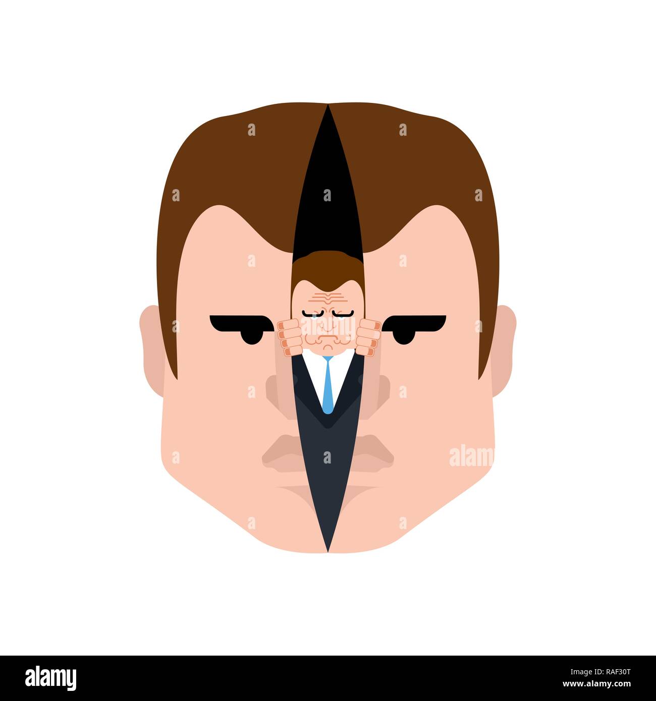 Alter Ego in head. Evil AlterEgo Monster inside. Cut skin of face ...