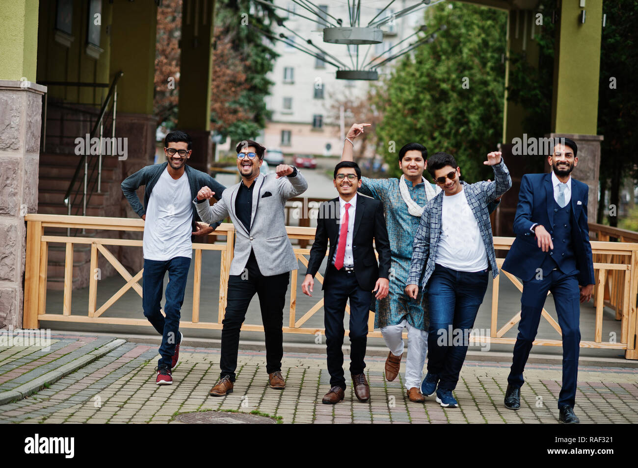 Group of six south asian indian mans in traditional, casual and ...