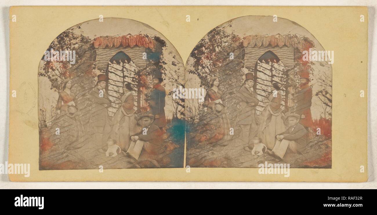 Group of people in front of an archway of vegetation, Philip Coombs ...