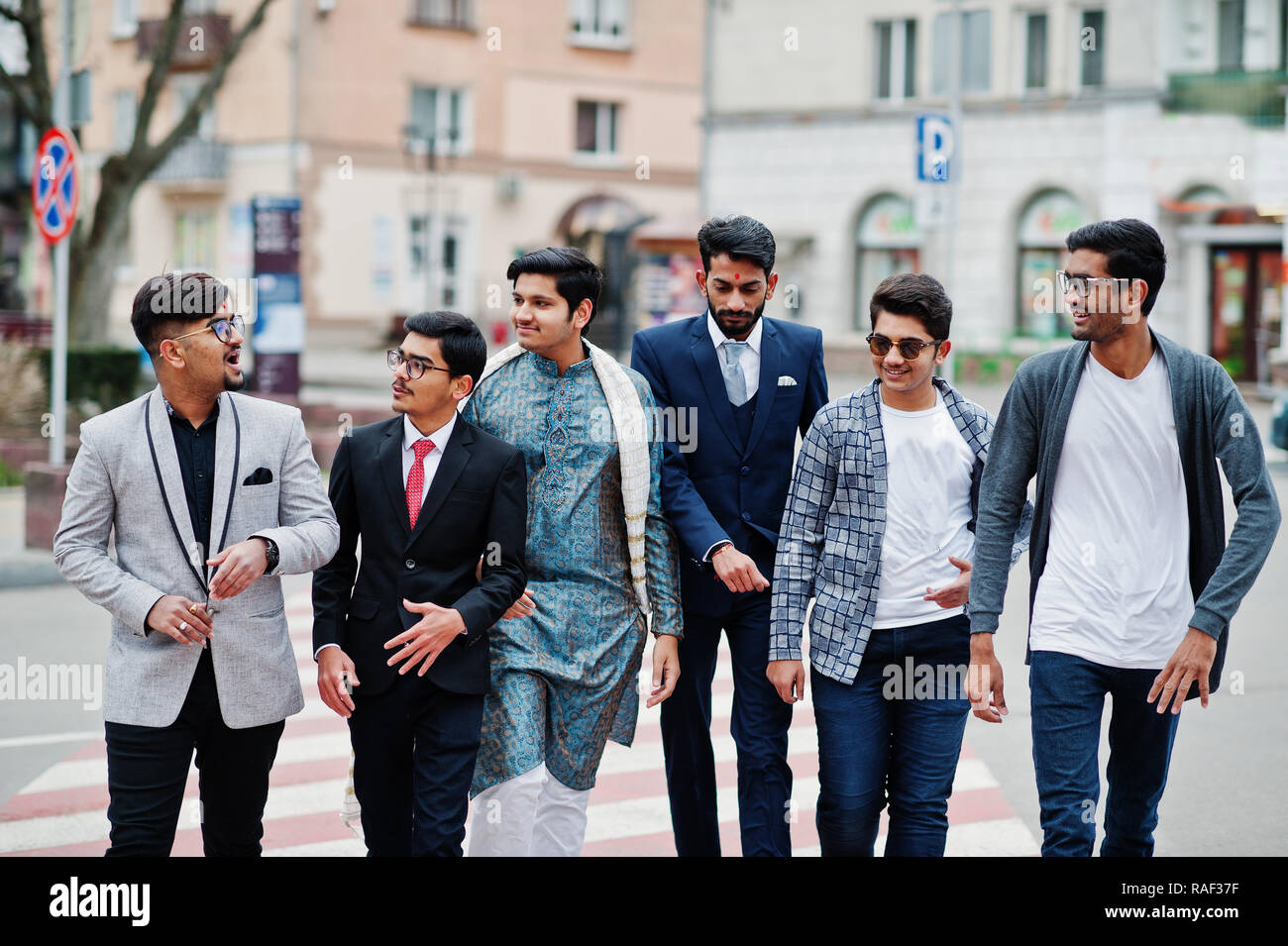 Group of six south asian indian mans in traditional, casual and ...