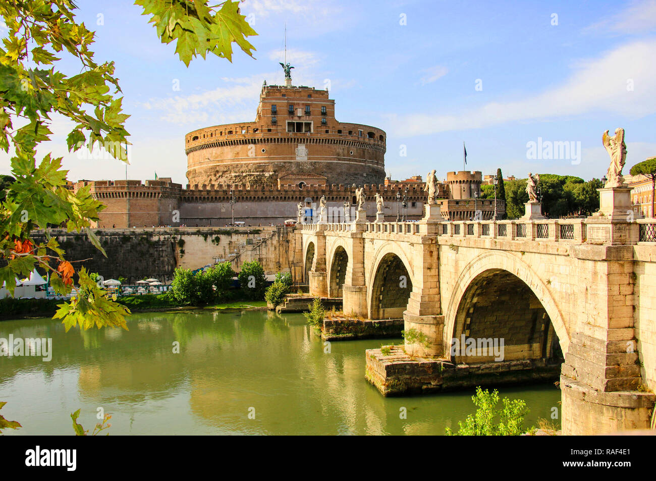 Saint Angel Castle and Saint Angel bridge over the Tiber river in Rome,Italy Stock Photo - Alamy