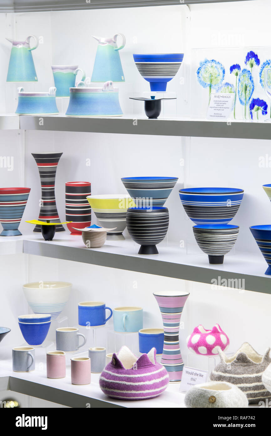 Contemporary ceramics in an art gallery window on the high street in ...