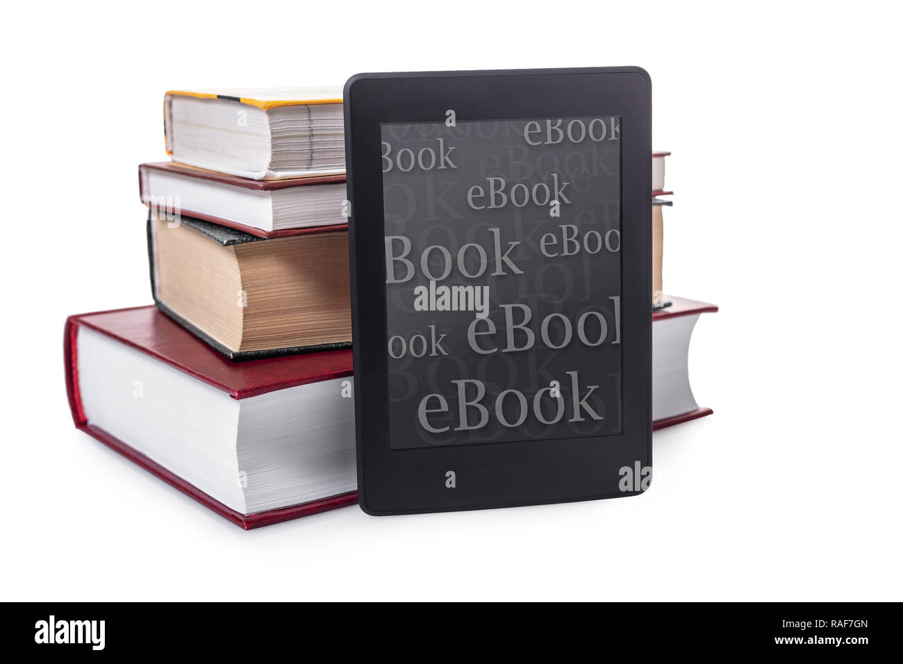 electronic and paper books on white isolated background Stock Photo - Alamy