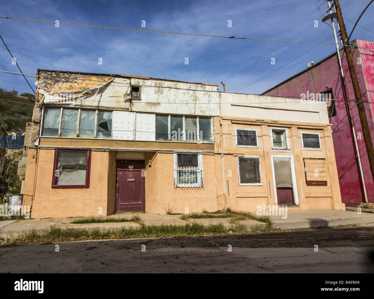 Old Abandoned Buildings With Boarded Up Windows Stock Photo - Alamy