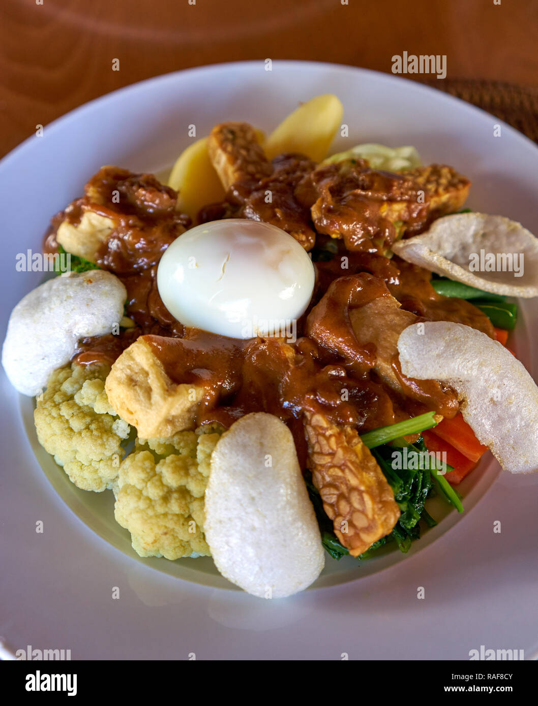Gado gado, an Indonesian national dish, with fried tofu and tempeh ...