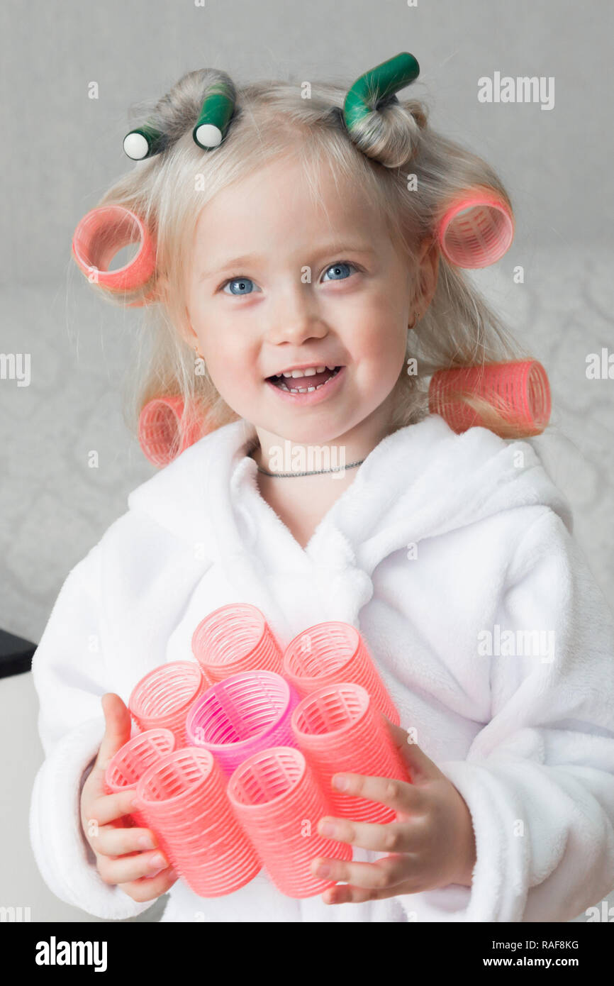 Beautiful Girl Hair Curlers High Resolution Stock Photography and ...