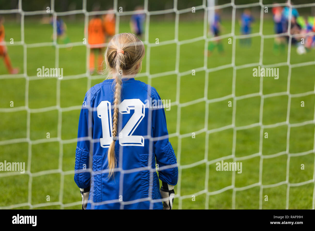 Girls' Soccer Championships Match. Girl Soccer Goalkeeper. Young Girl ...