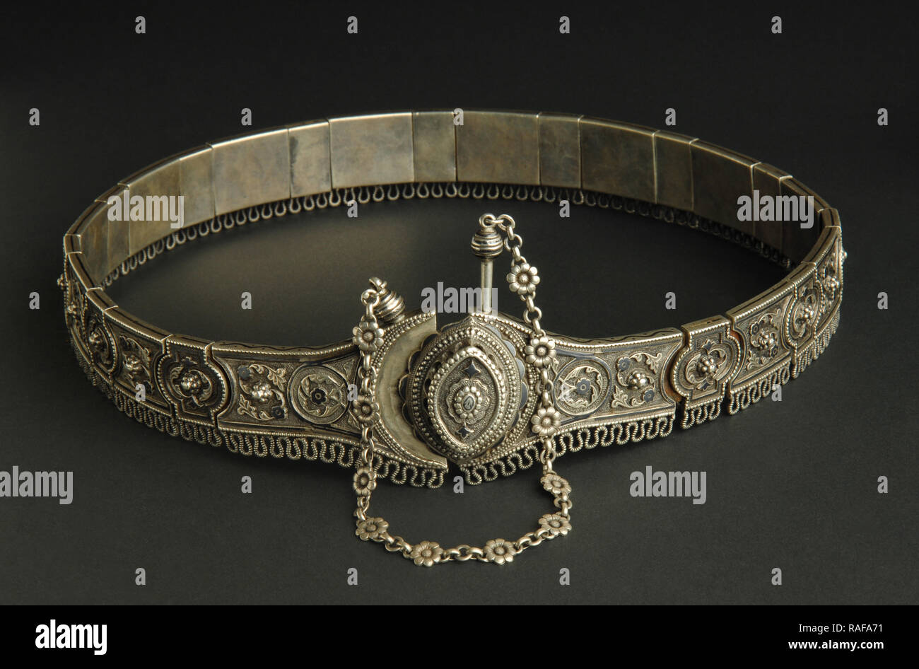 ancient antique belt on black background. Middle-Asian vintage jewelry ...