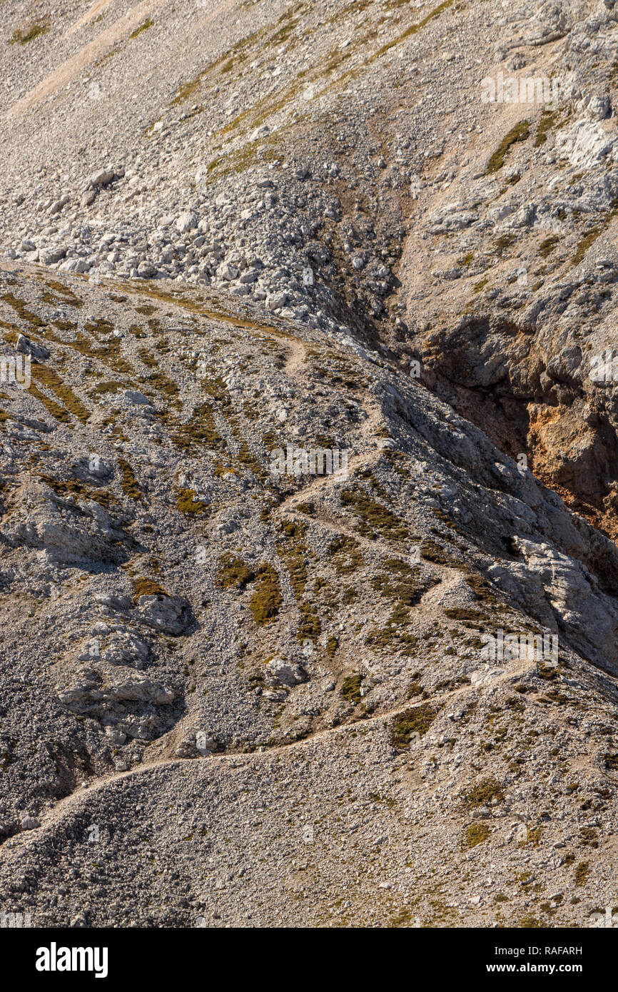 zigzag mountain path with some grass Stock Photo - Alamy