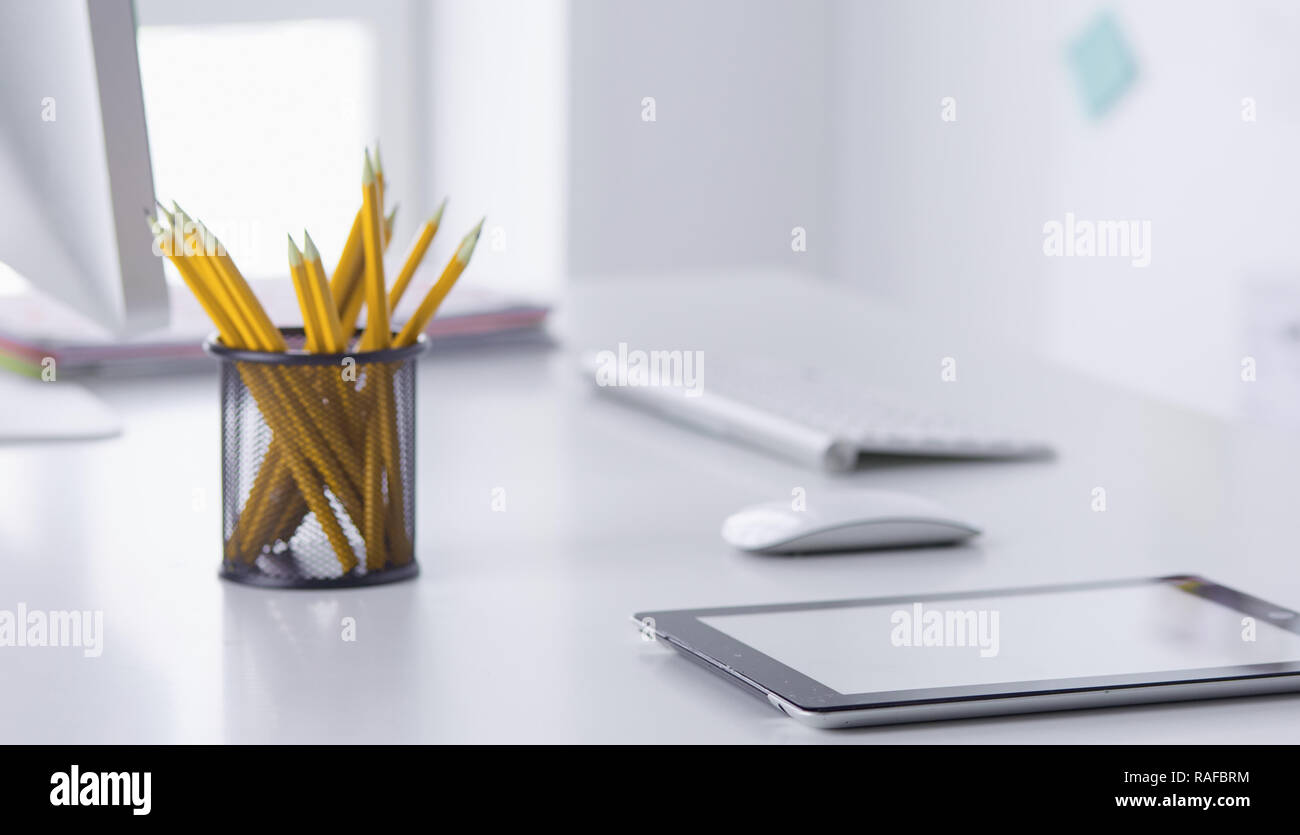 Graphite pencils in a metal grid-container. Concept Stock Photo - Alamy