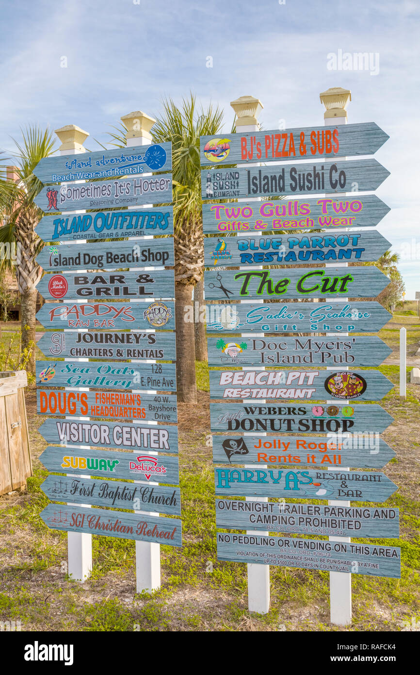 Signs on St George Island in the panhandle or forgotten coast area of ...