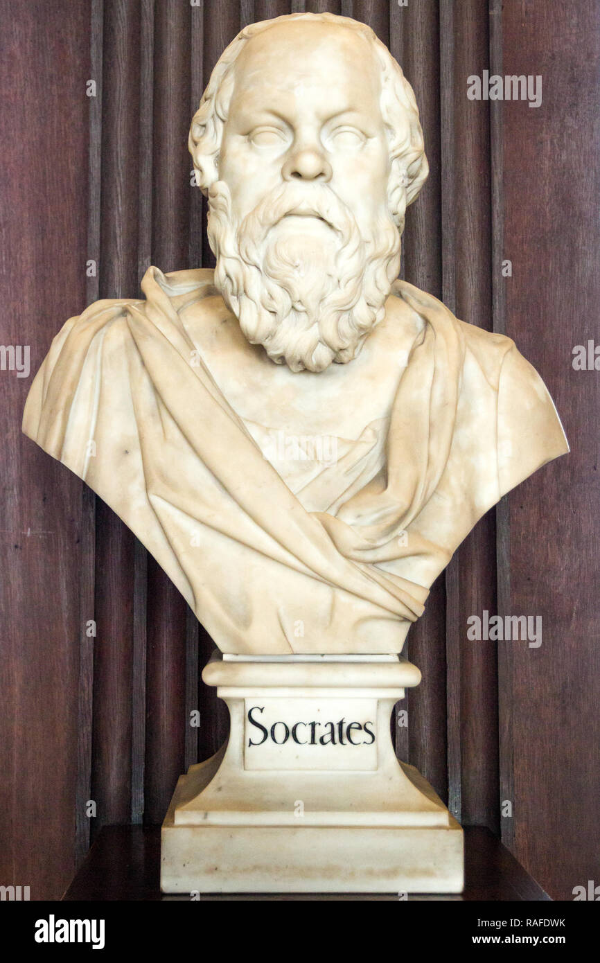 DUBLIN, IRELAND - FEB 15, 2014: Sculpture of Socrates in the Trinity ...