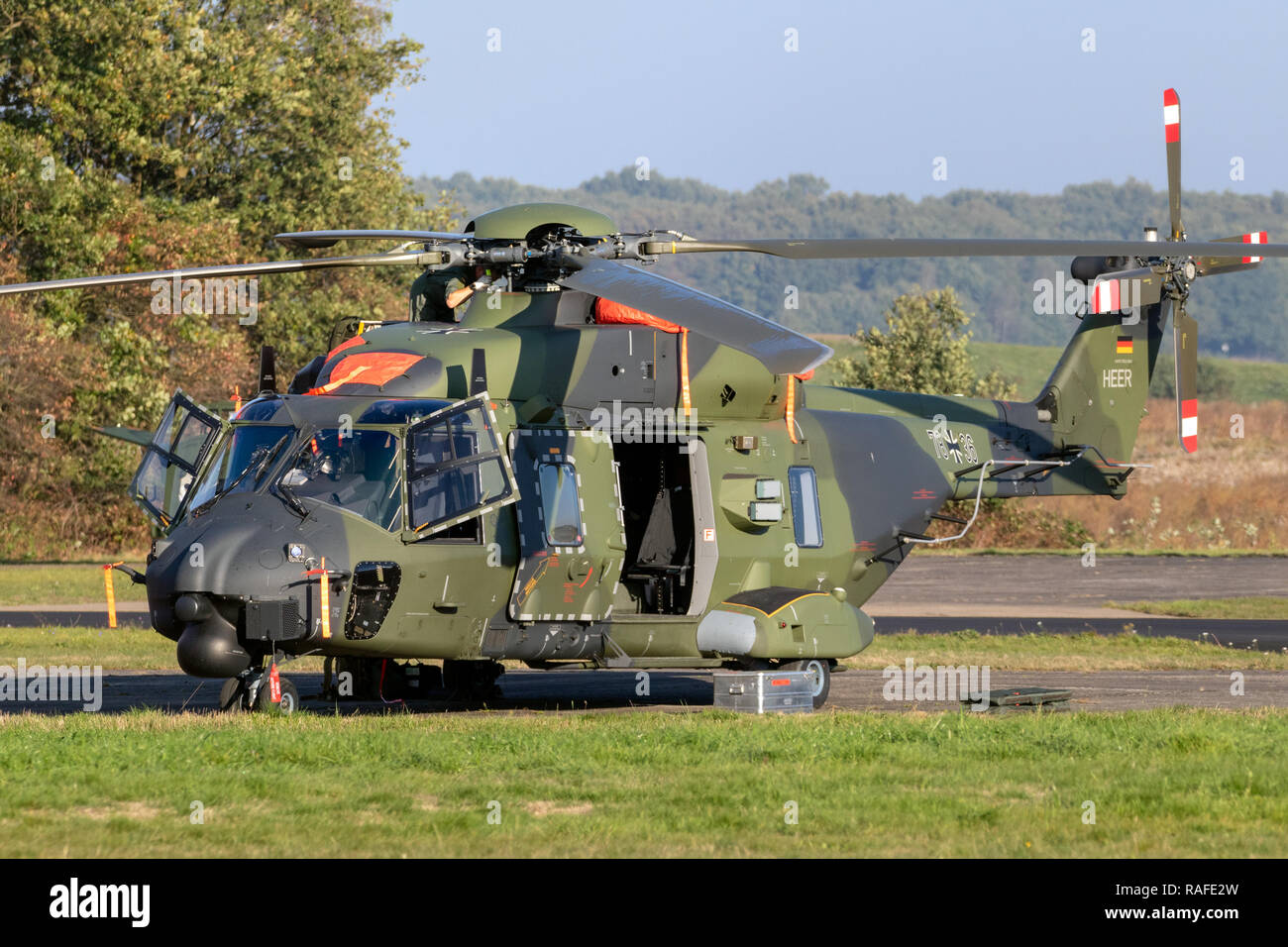 DEELEN, THE NETHERLANDS -OCT 11, 2018: German Army NH90 helicopter idle ...