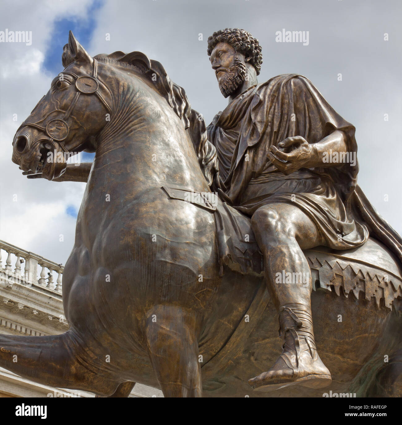 Equestrian statue of Emperor Marcus Aurelius in Rome, Italy Stock Photo ...