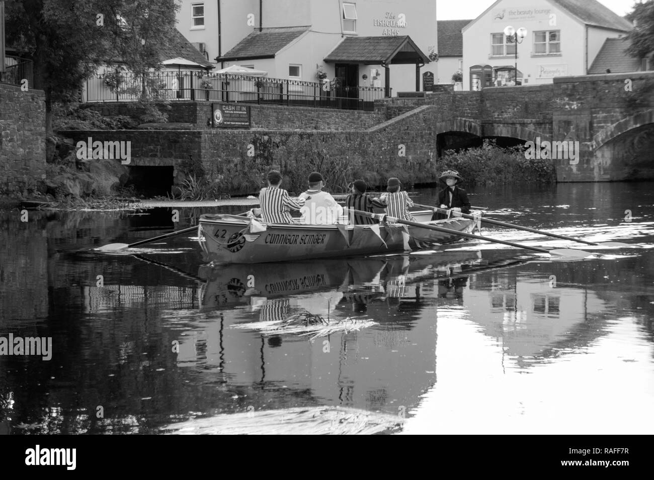 Victorian boating Scene, canoe on river Cleddau, Haverfordwest Wales UK ...