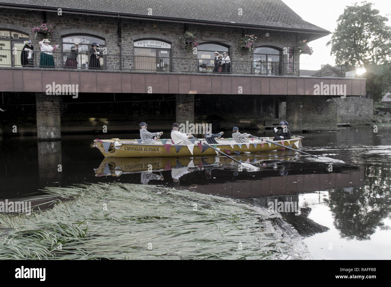 Victorian boating Scene, canoe on river Cleddau, Haverfordwest Wales UK ...