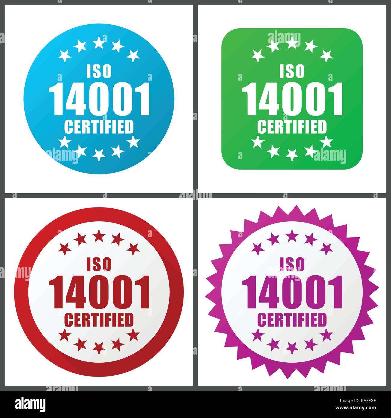 Iso 14001 vector icon set. Flat design web icons in eps 10. Colorful ...
