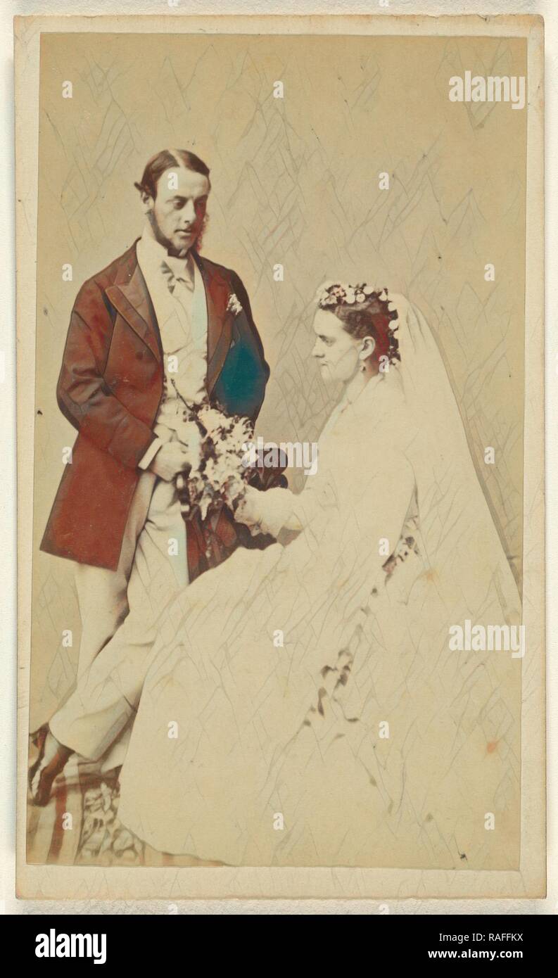wedding couple: groom standing, bride seated, Hills & Saunders (British ...