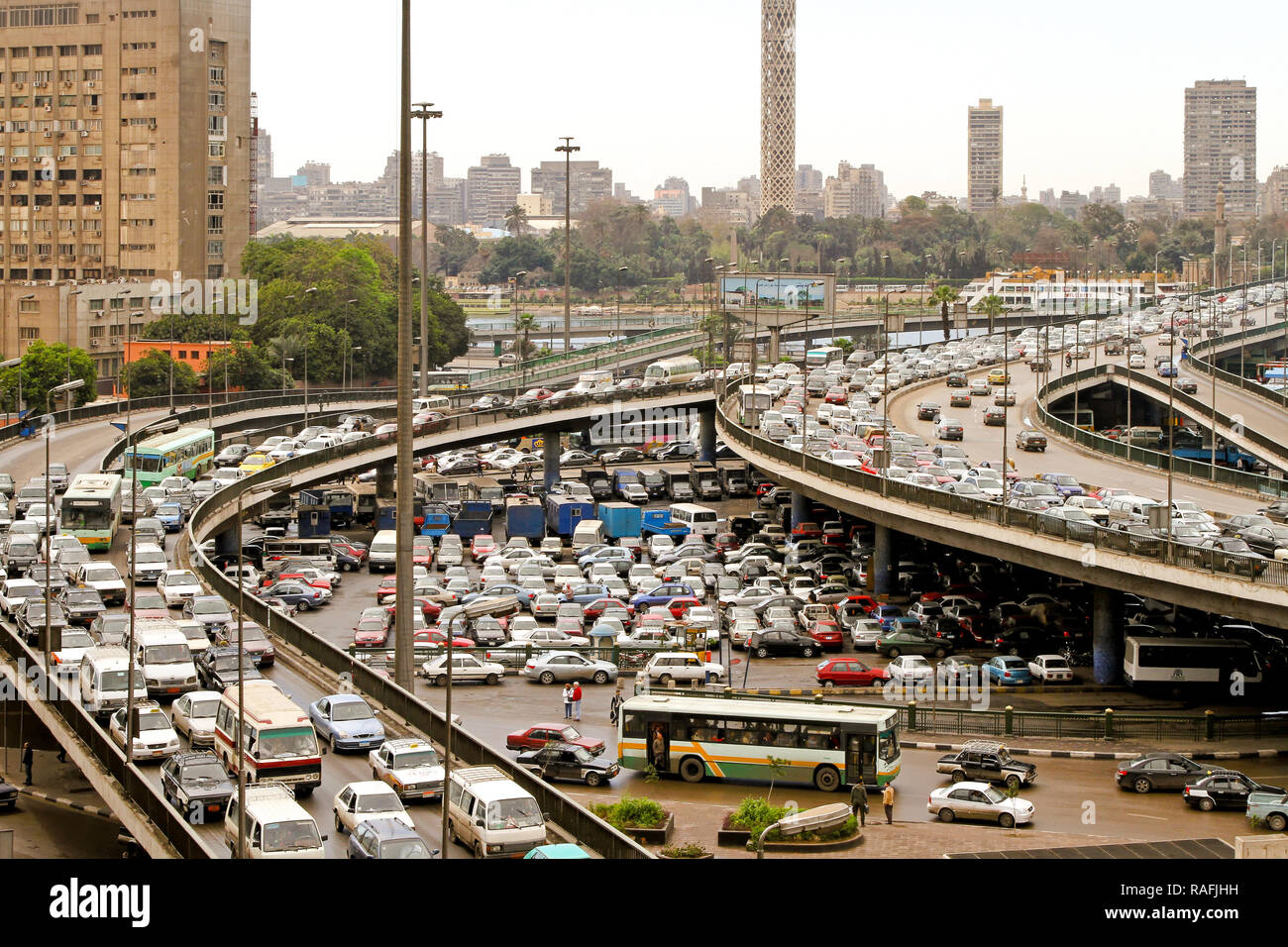 CAIRO, EGYPT - FEBRUAR 25: Cairo traffic jam on FEBRUAR 25, 2010 ...
