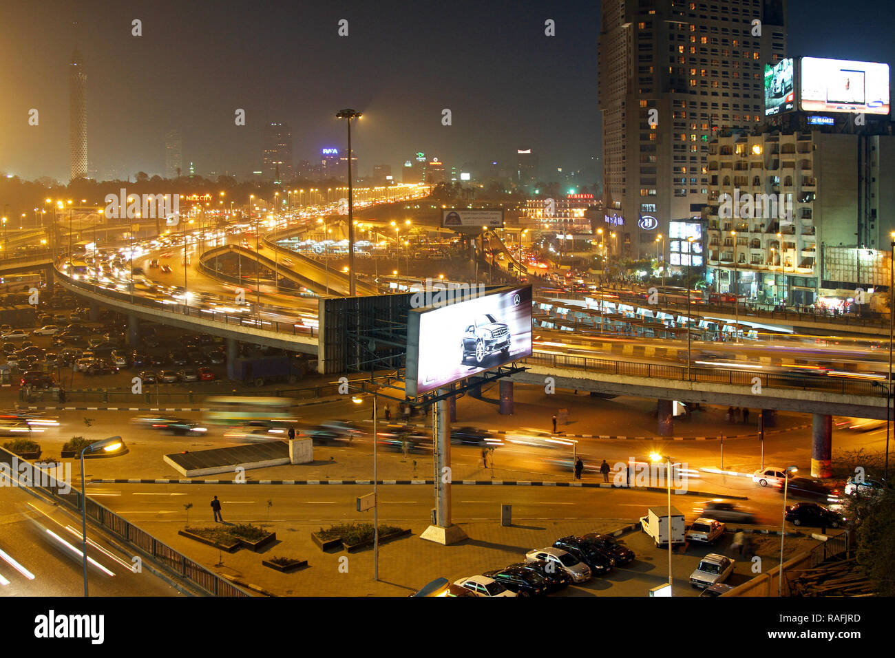 2010 city centre at night with heavy traffic cairo hi-res stock ...